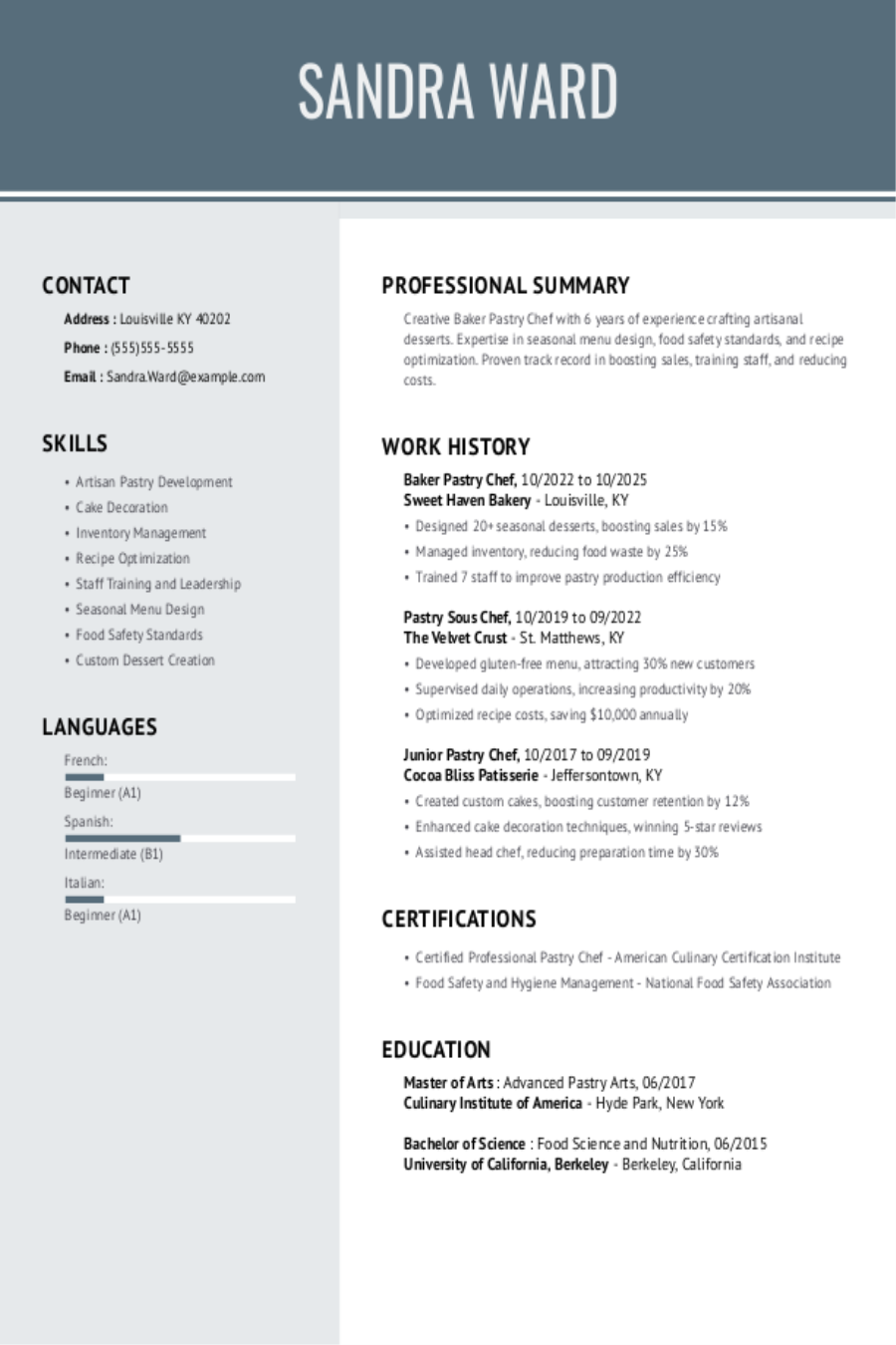 4 Baker Pastry Chef Resume Examples, Templates, & Tips for 2026