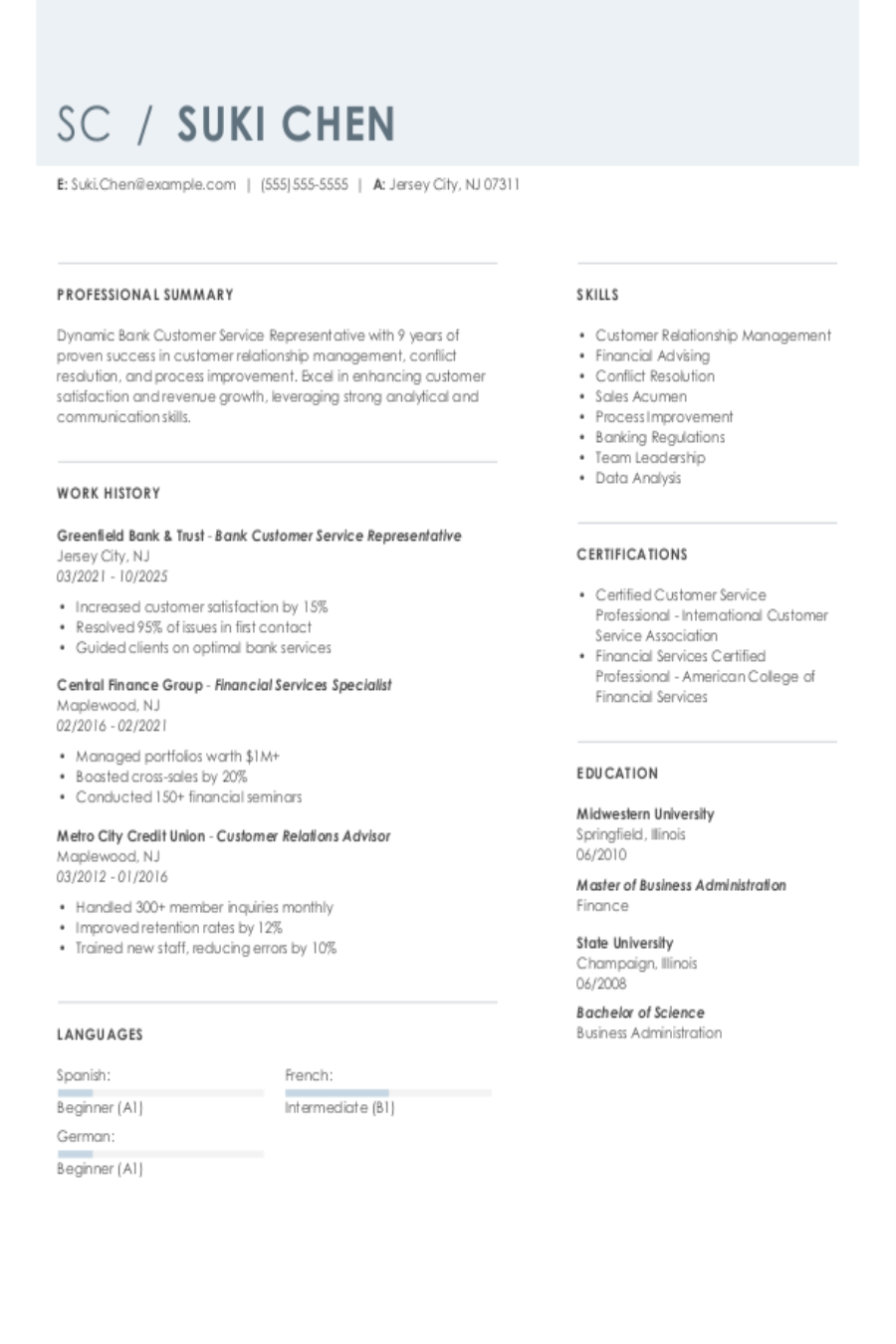 4 Bank Customer Service Representative Resume Examples, Templates ...
