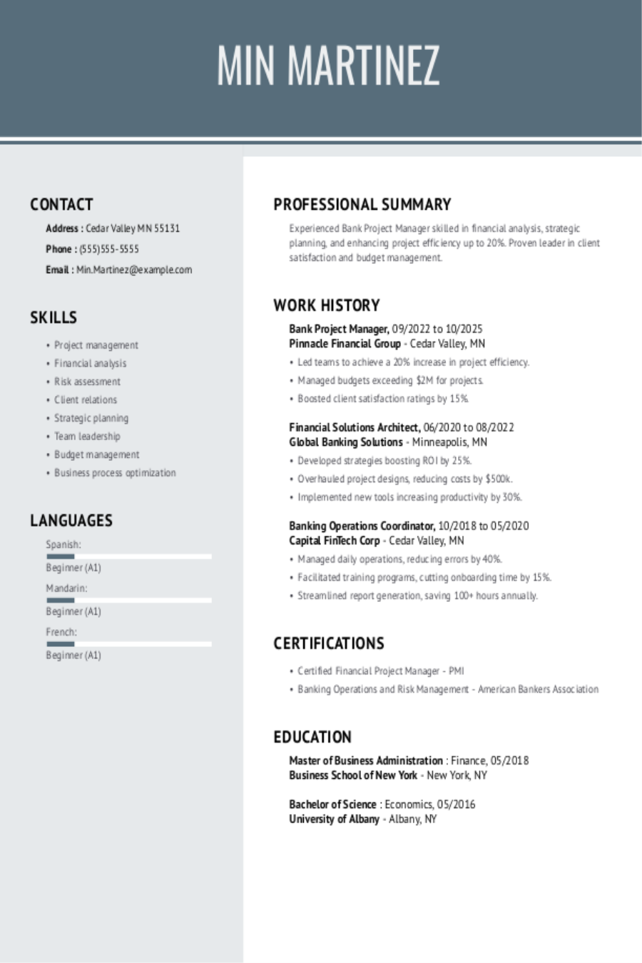 4 Bank Project Manager Resume Examples, Templates, & Tips for 2025