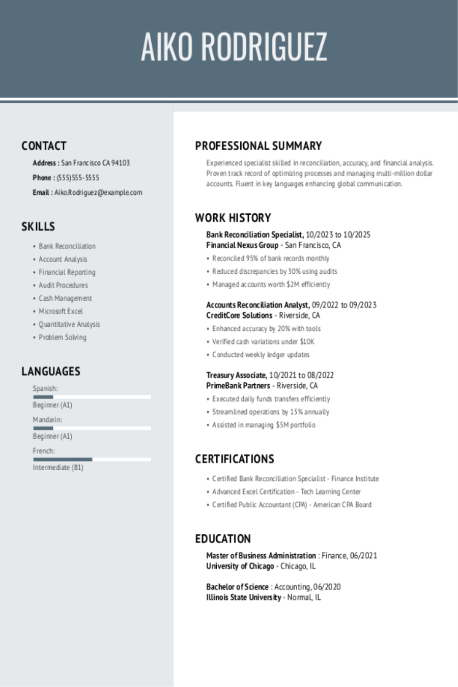 4 Bank Reconciliation Specialist Resume Examples, Templates, & Tips for ...