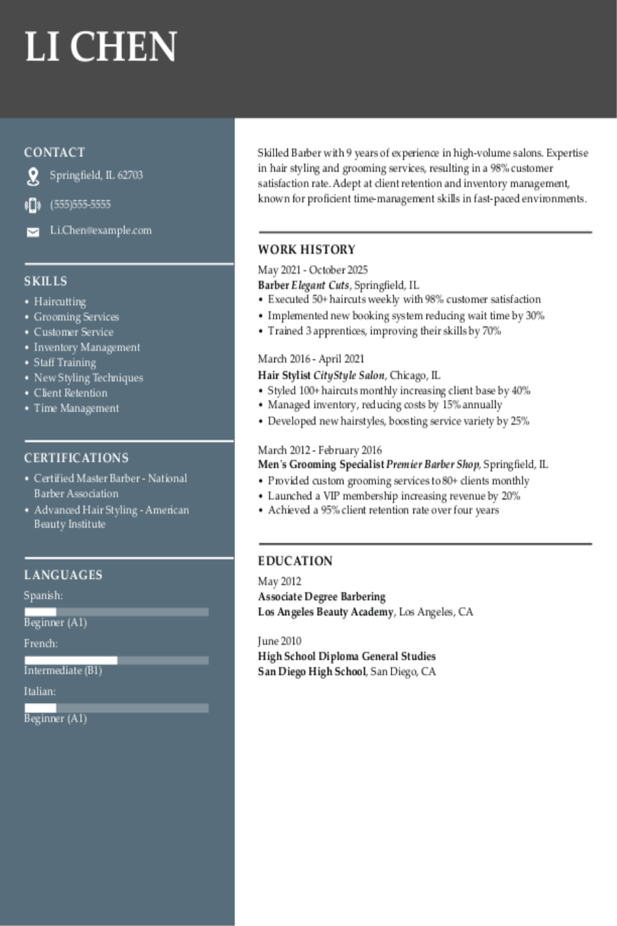4 Barber Resume Examples, Templates, & Tips for 2025