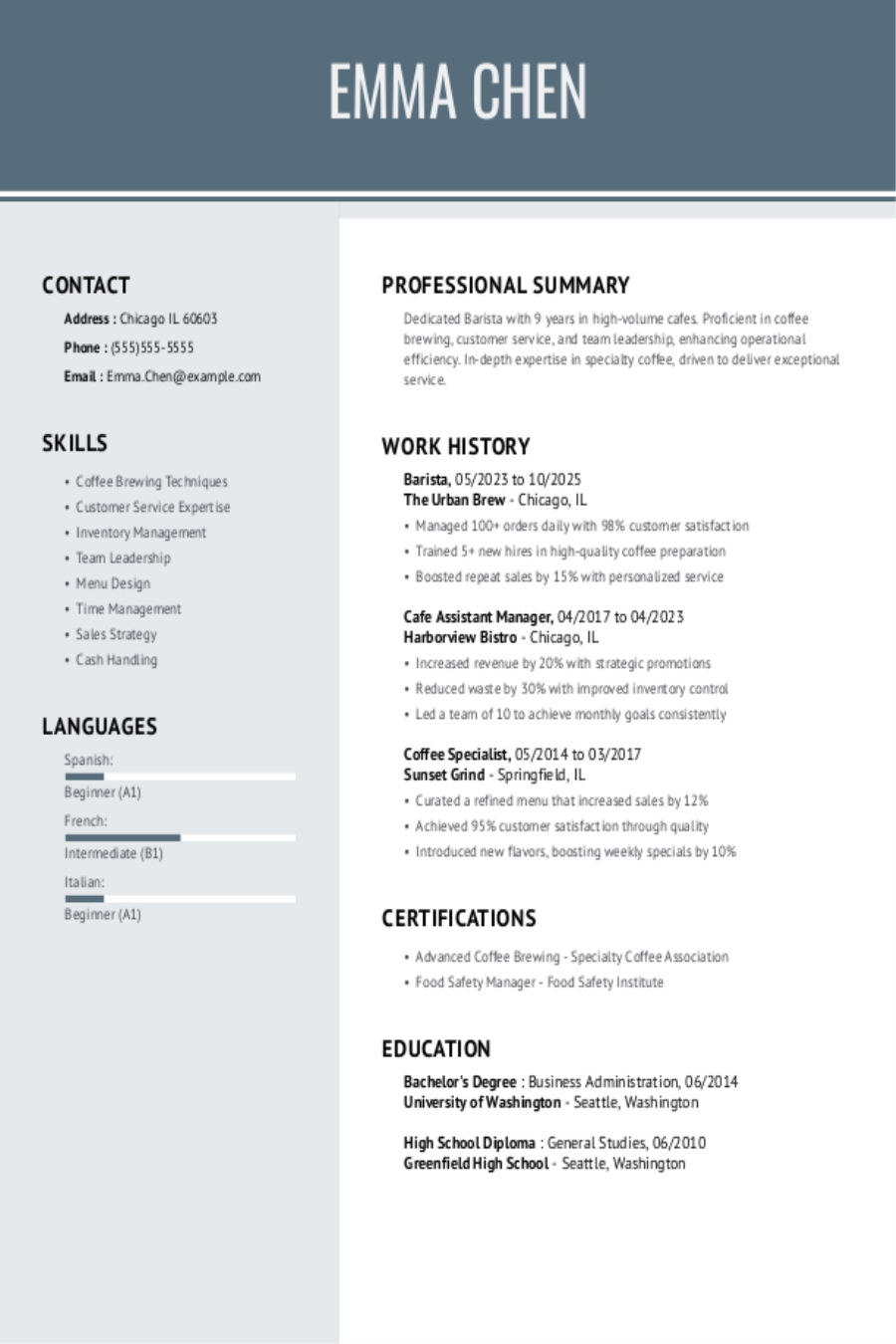 4 Barista Resume Examples, Templates, & Tips for 2026