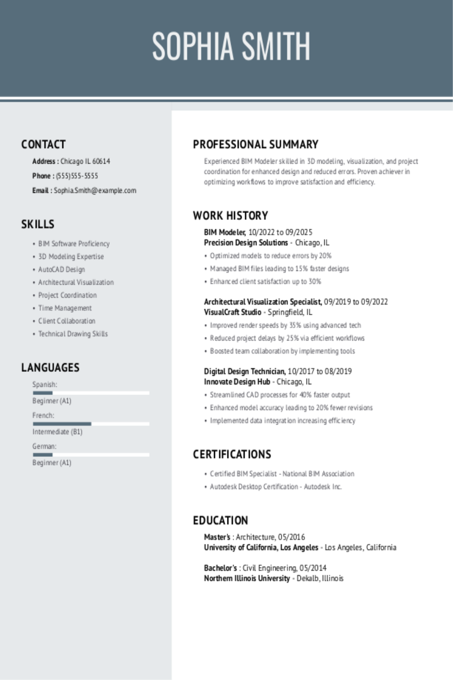 4 BIM Modeler Resume Examples, Templates, & Tips for 2025
