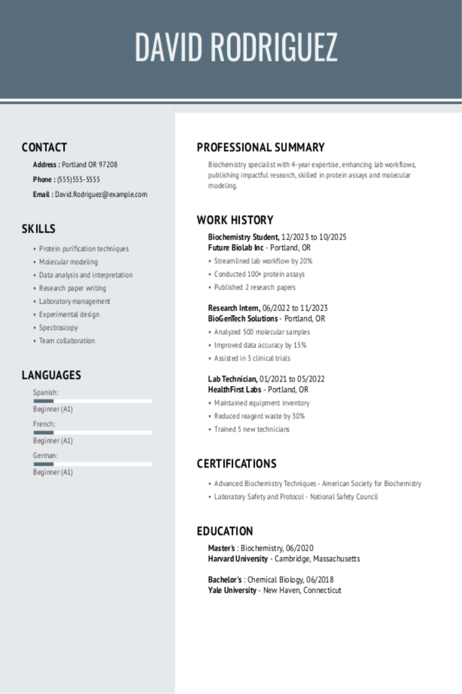 4 Biochemistry Student Resume Examples, Templates & Tips for 2025