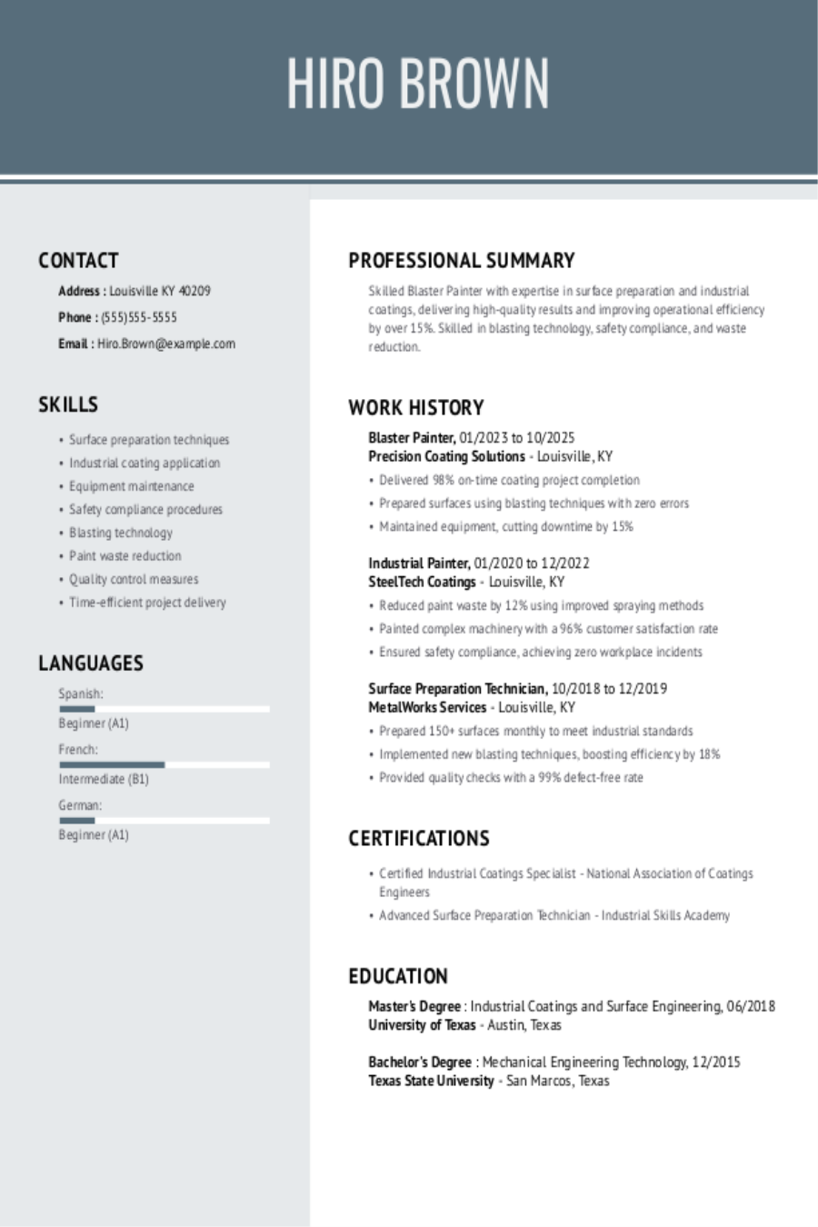 4 Blaster Painter Resume Examples, Templates, & Tips for 2026