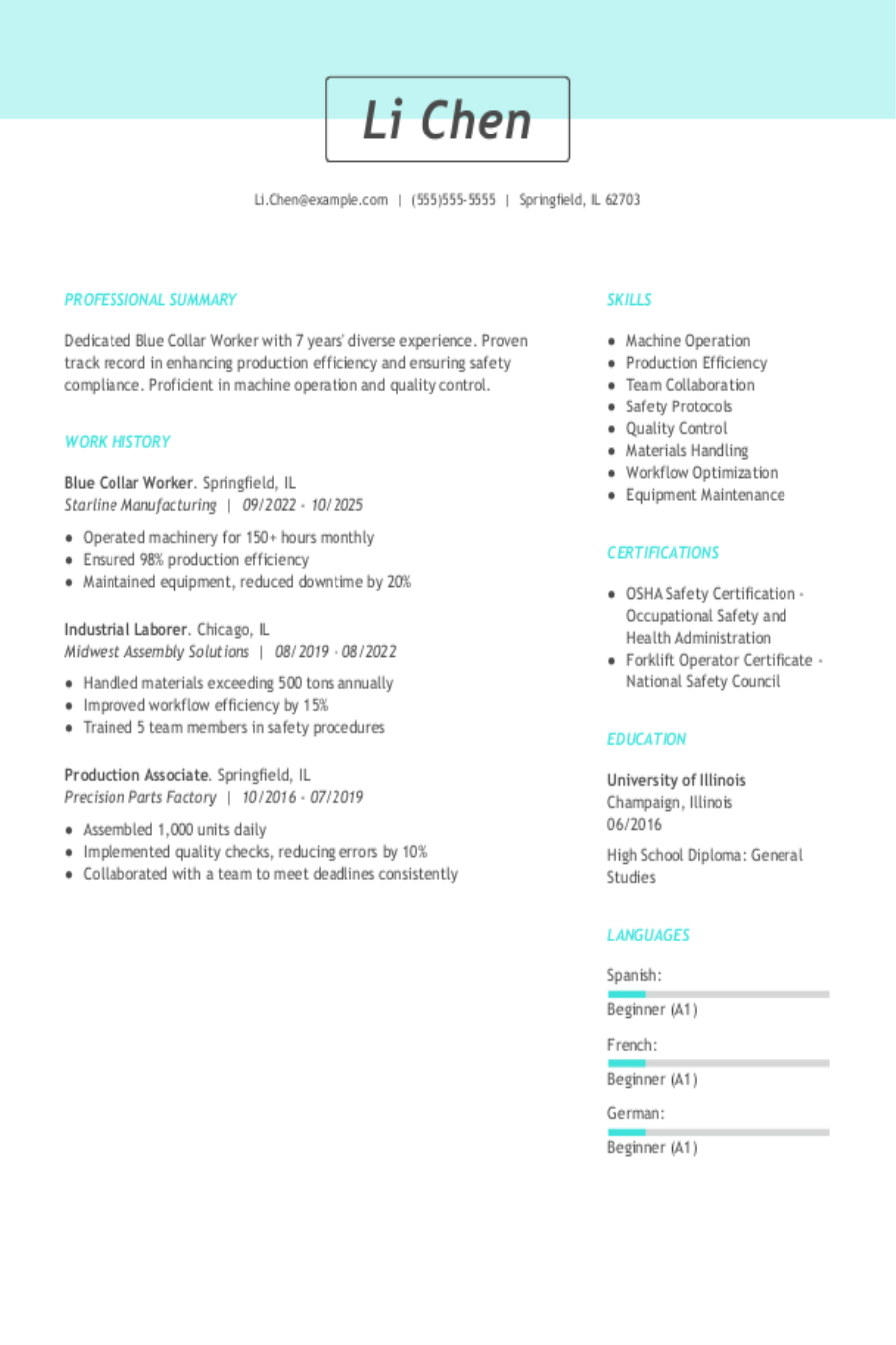 4 Blue Collar Worker Resume Examples, Templates, & Tips for 2026