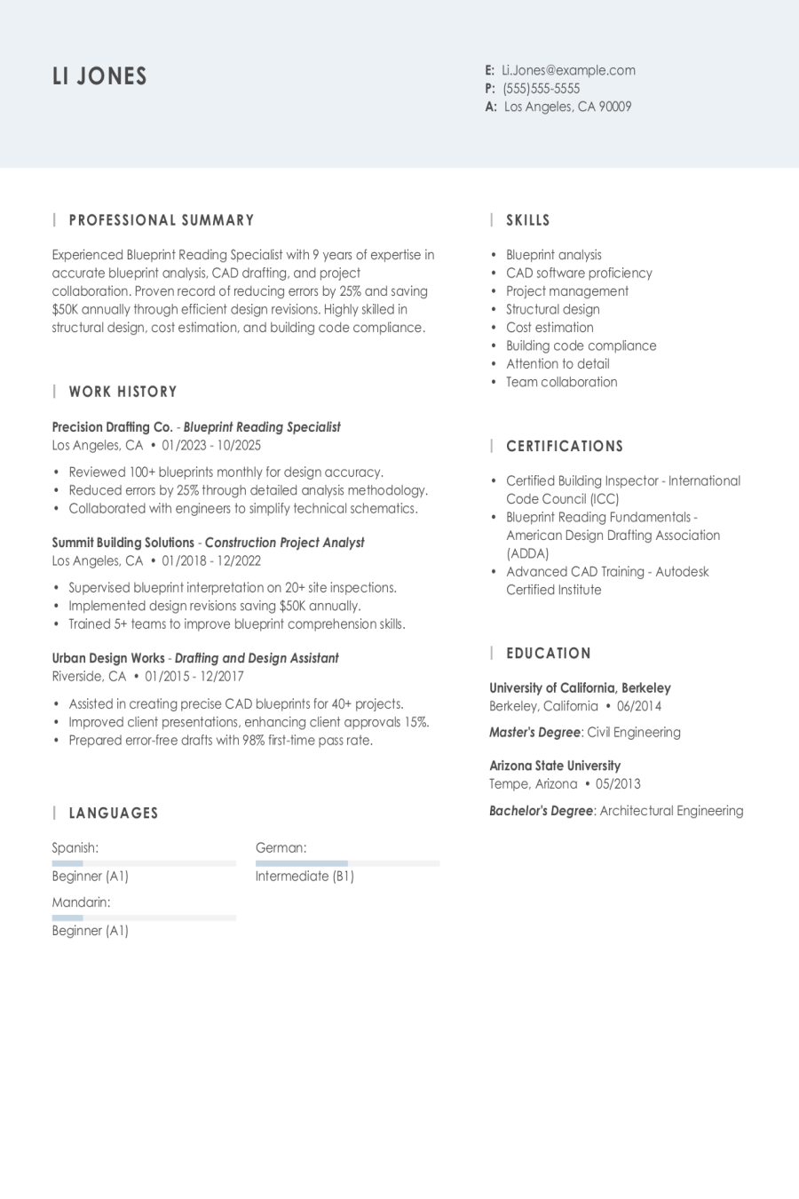 4 Blueprint Reading Resume Examples, Templates, & Tips for 2025