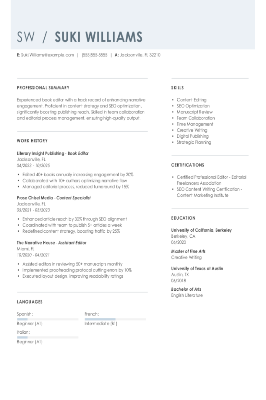 4 Book Editor Resume Examples, Templates, & Tips for 2025