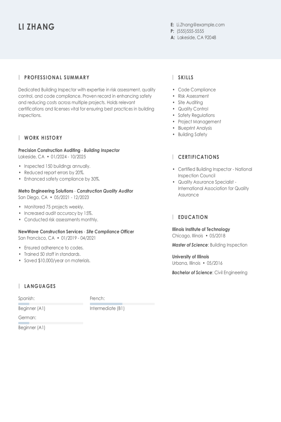 4 Building Inspector Resume Examples, Templates, & Tips for 2026