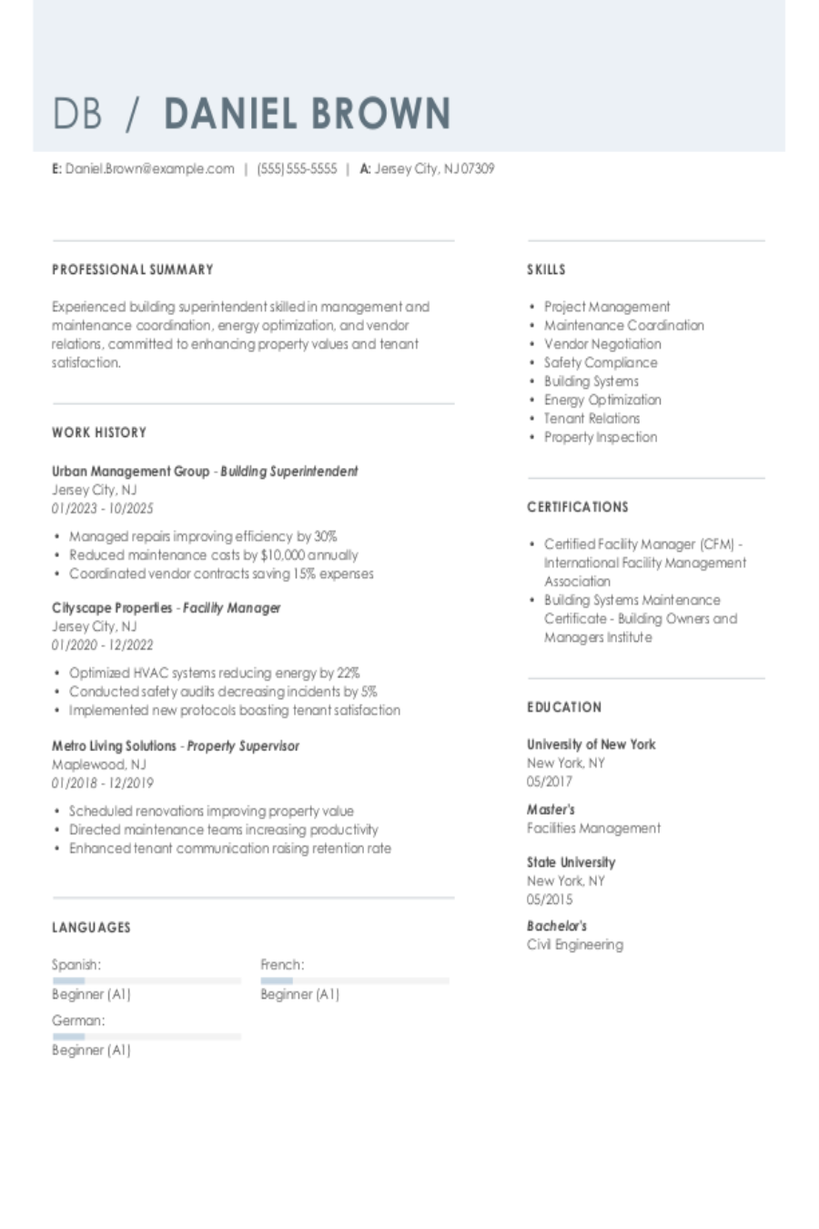 4 Building Superintendent Resume Examples, Templates, & Tips for 2025