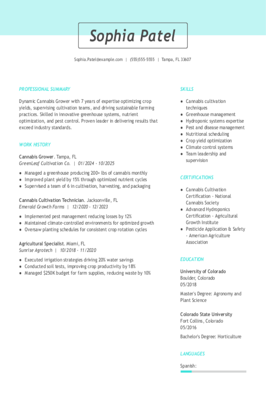 4 Cannabis Grower Resume Examples, Templates, & Tips for 2026