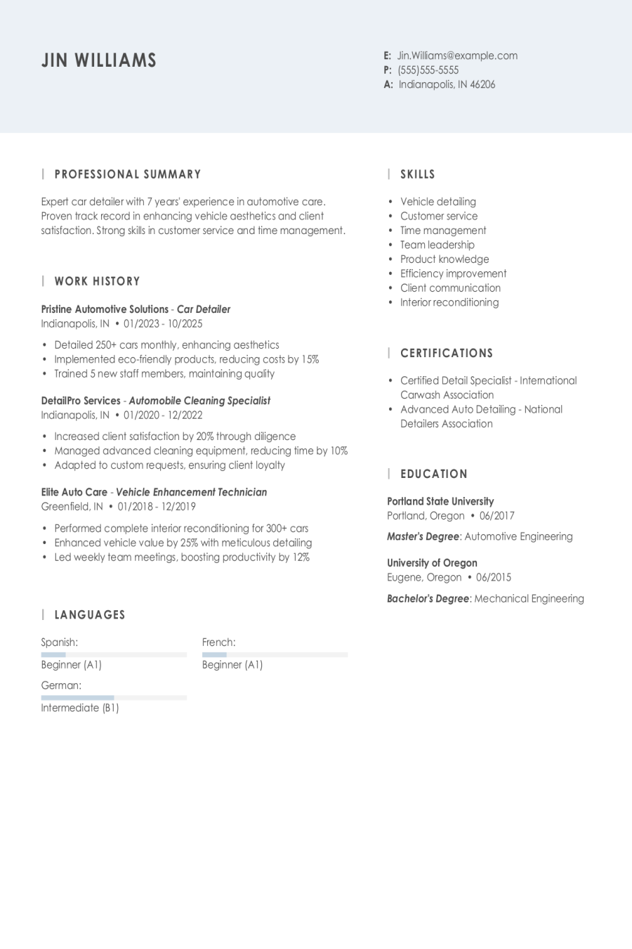 4 Car Detailer Resume Examples, Templates, & Tips for 2025