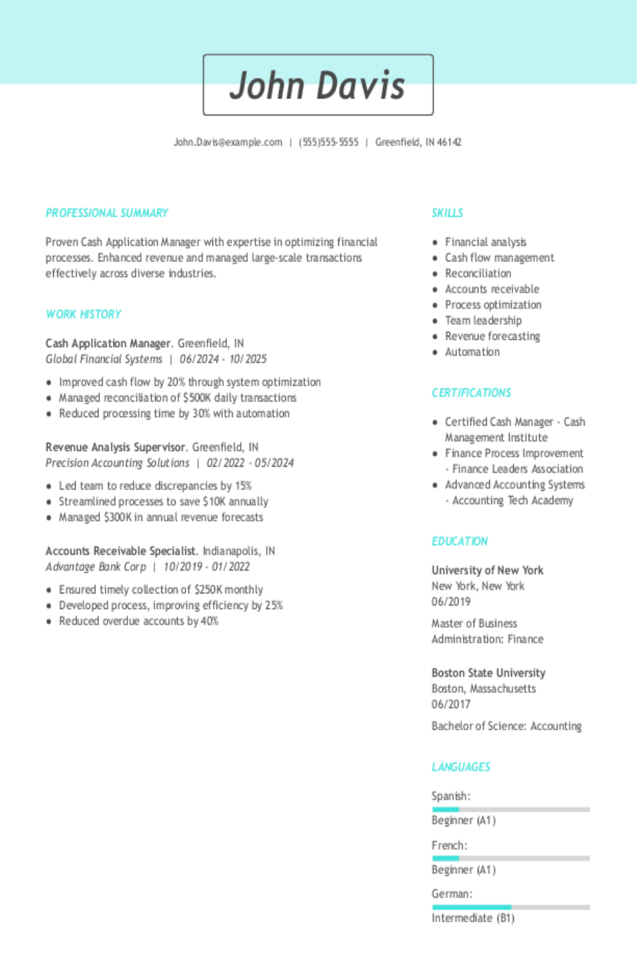 4 Cash Application Manager Resume Examples, Templates, & Tips for 2026