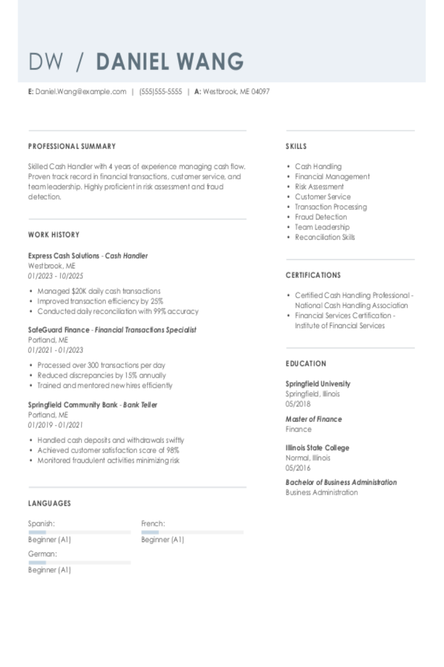 4 Cash Handler Resume Examples, Templates, & Tips for 2025