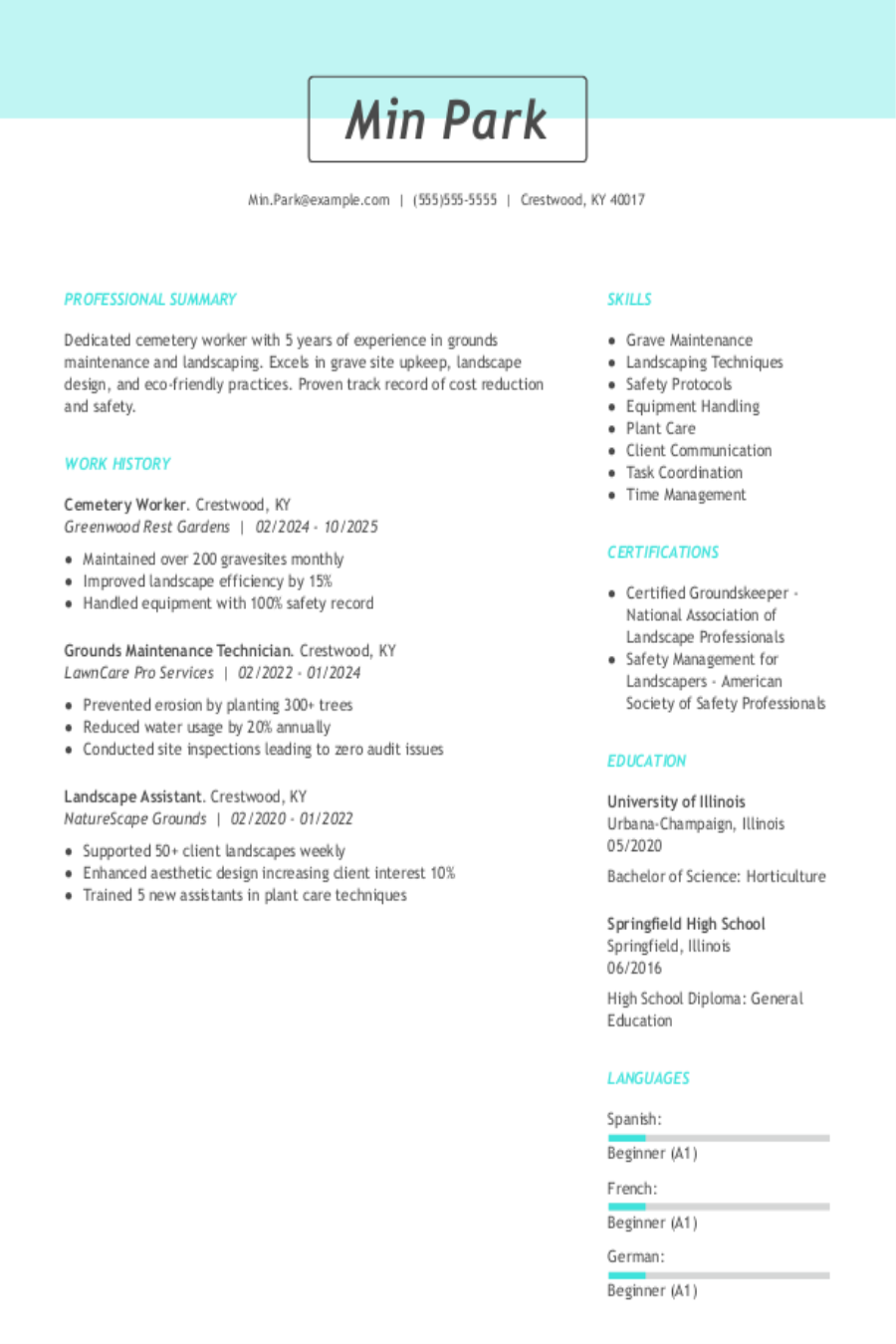 4 Cemetery Worker Resume Examples, Templates, & Tips for 2026