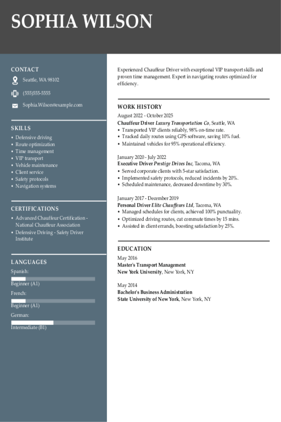 4 Chauffeur Driver Resume Examples, Templates, & Tips for 2025