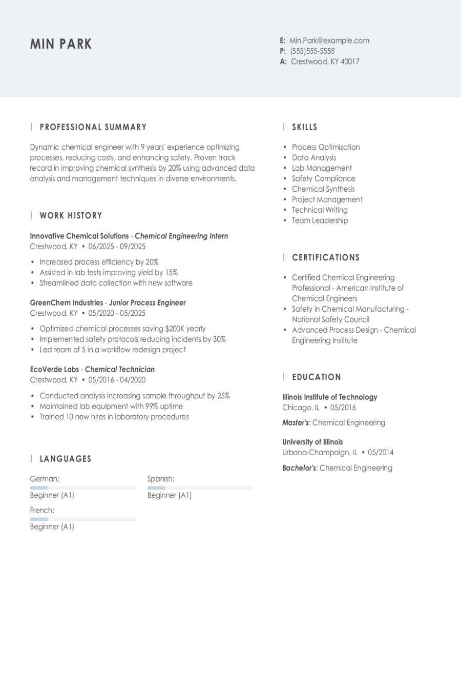 4 Chemical Engineering Intern Resume Examples, Templates, & Tips for 2026