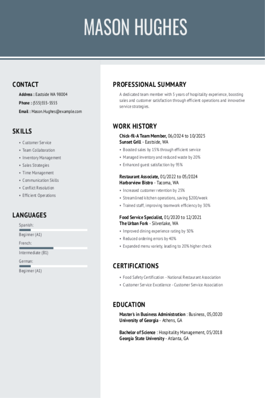 4 Chick-fil-A Team Member Resume Examples, Templates, & Tips for 2026