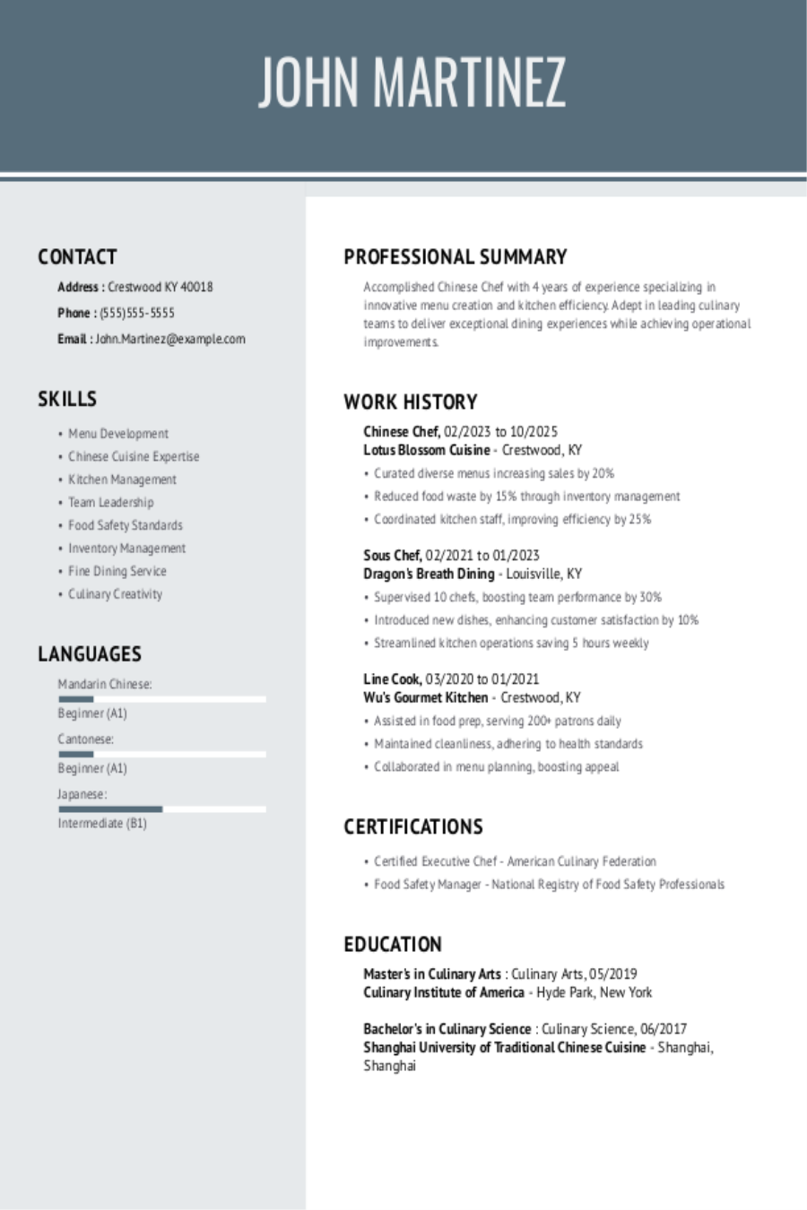4 Chinese Chef Resume Examples, Templates, & Tips for 2025