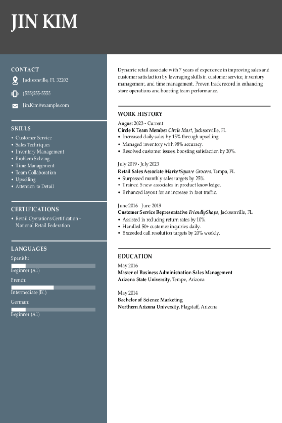 4 Circle K Team Member Resume Examples, Templates, & Tips for 2025