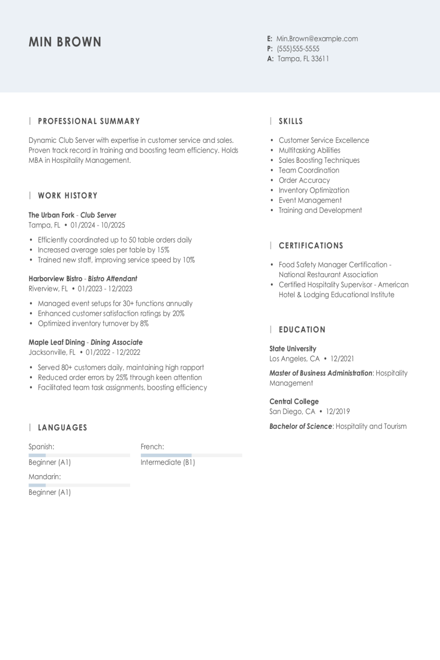 4 Club Server Resume Examples, Templates, & Tips for 2026