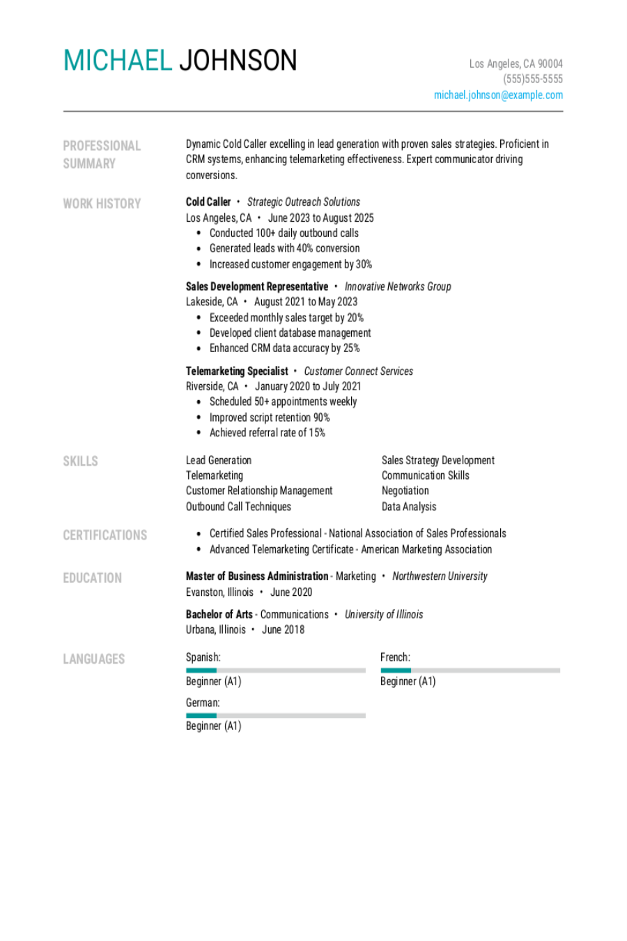 4 Cold Caller Resume Examples, Templates, & Tips for 2025