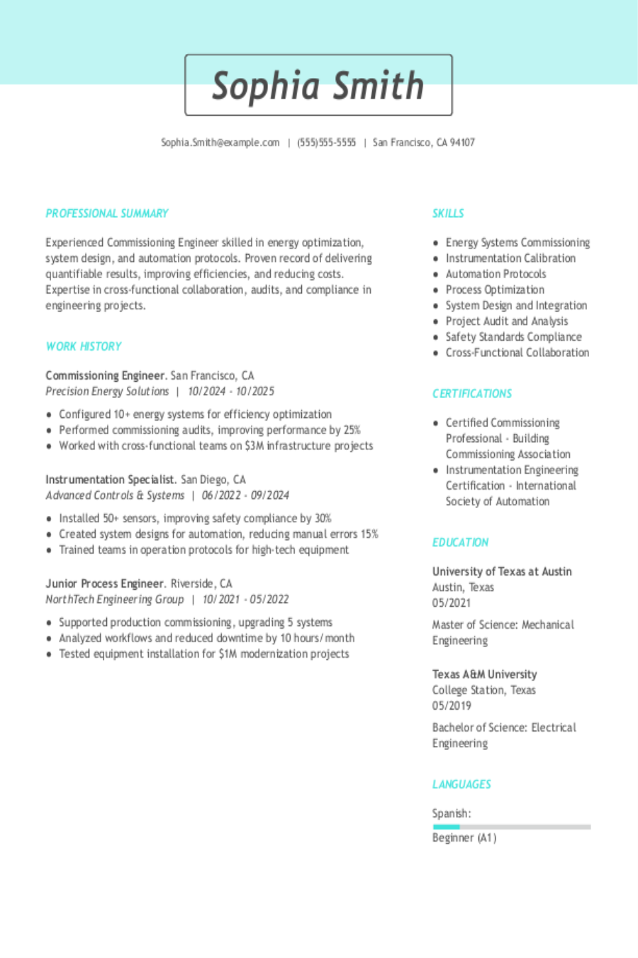 4 Commissioning Engineer Resume Examples, Templates, & Tips for 2026