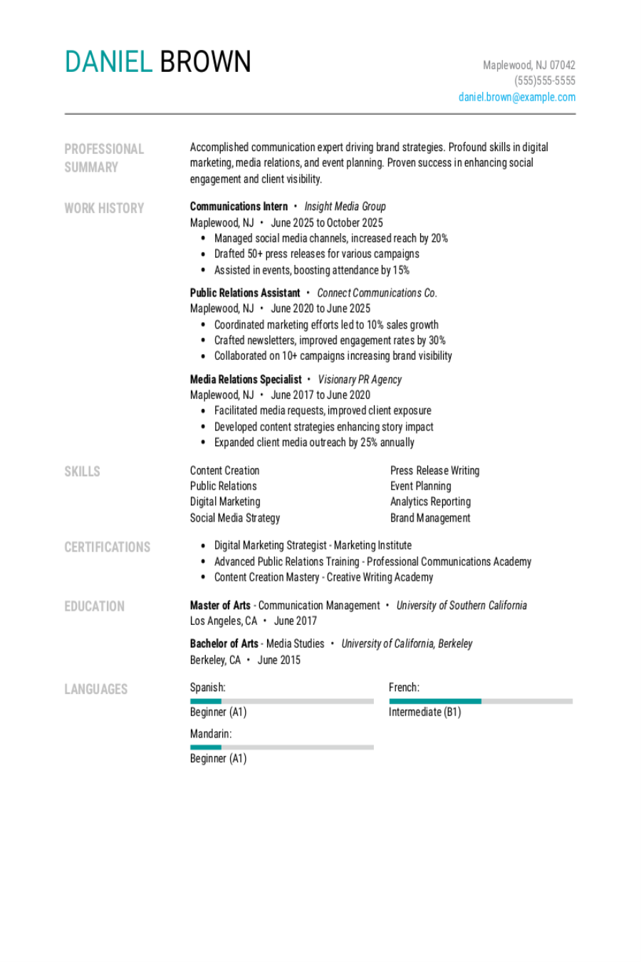 4 Communications Intern Resume Examples, Templates, & Tips for 2025