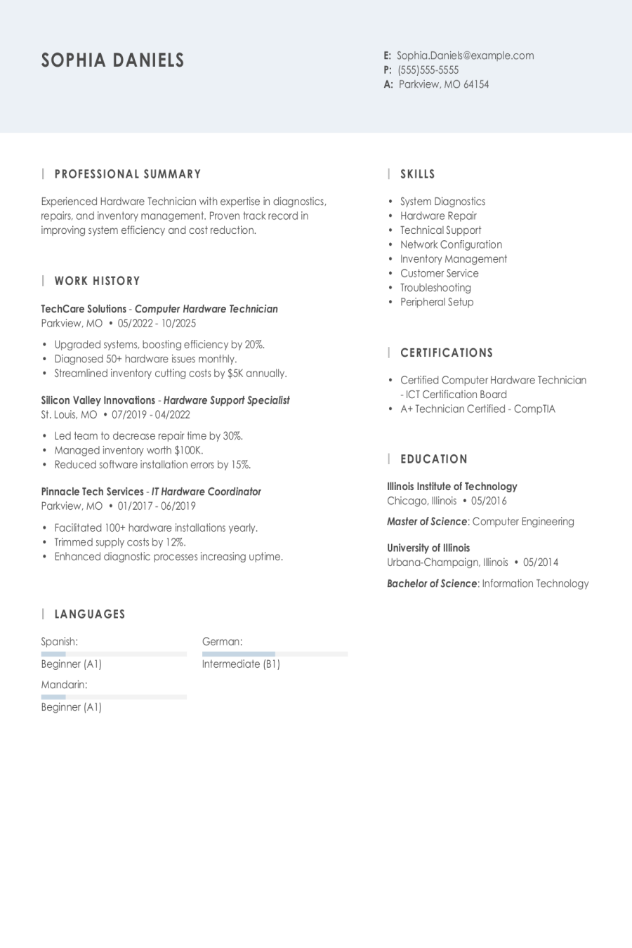 4 Computer Hardware Technician Resume Examples, Templates, & Tips for 2025