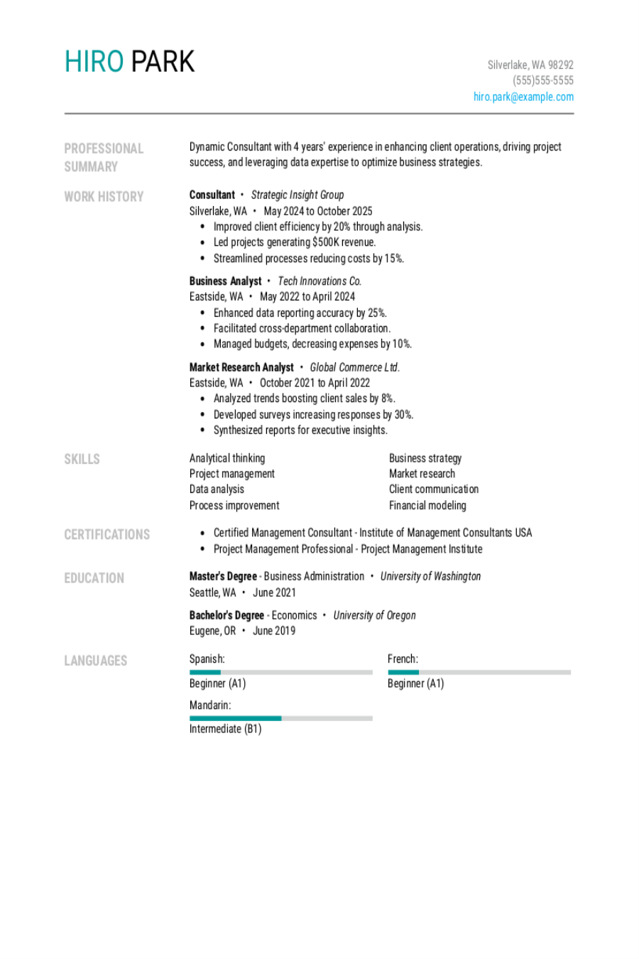 4 Consultant Resume Examples, Templates, & Tips for 2026