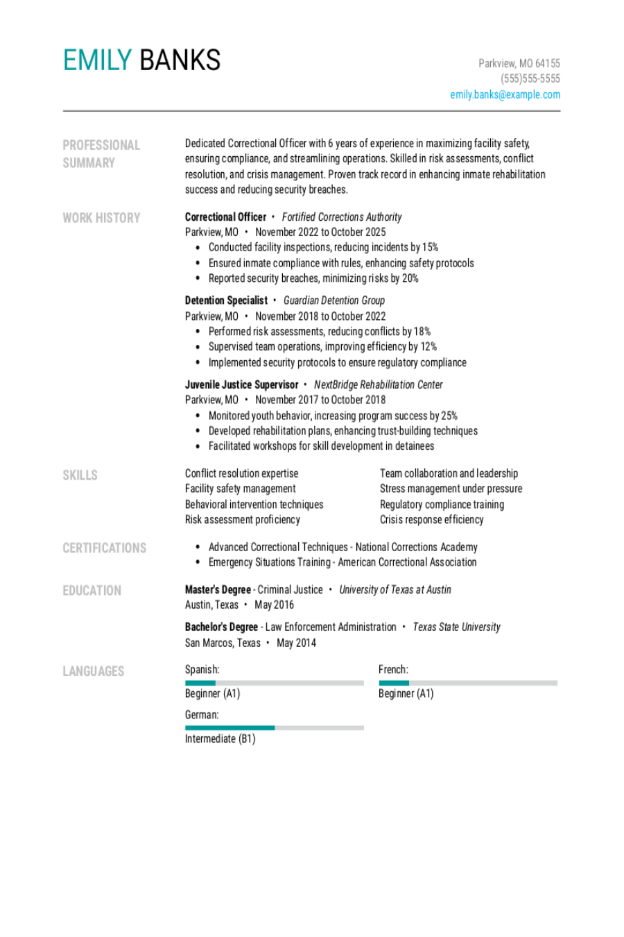 4 Correctional Officer Resume Examples, Templates, & Tips for 2026