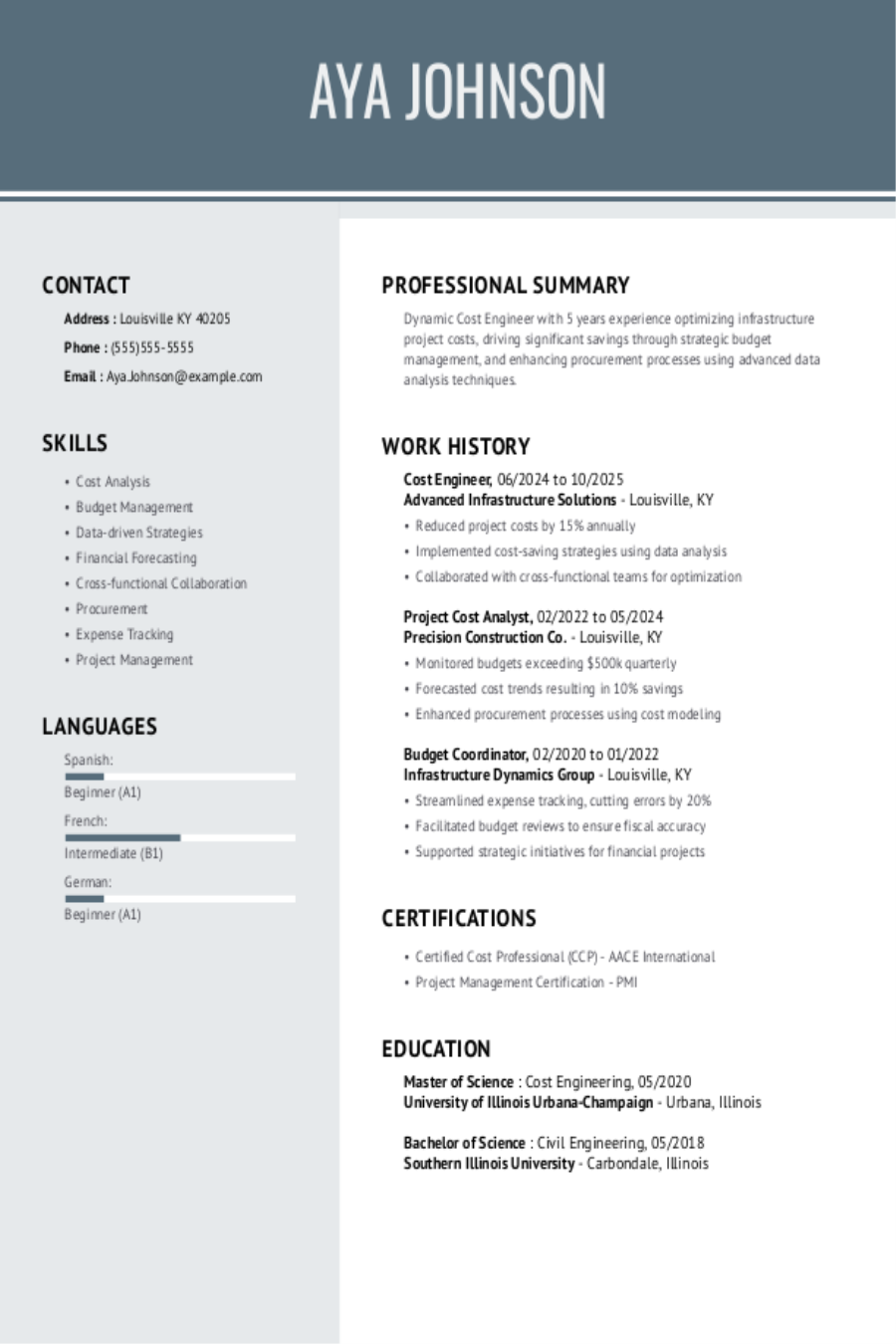 4 Cost Engineer Resume Examples, Templates, & Tips for 2026