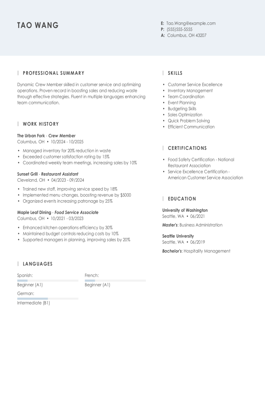 4 Crew Member Resume Examples, Templates, & Tips for 2025