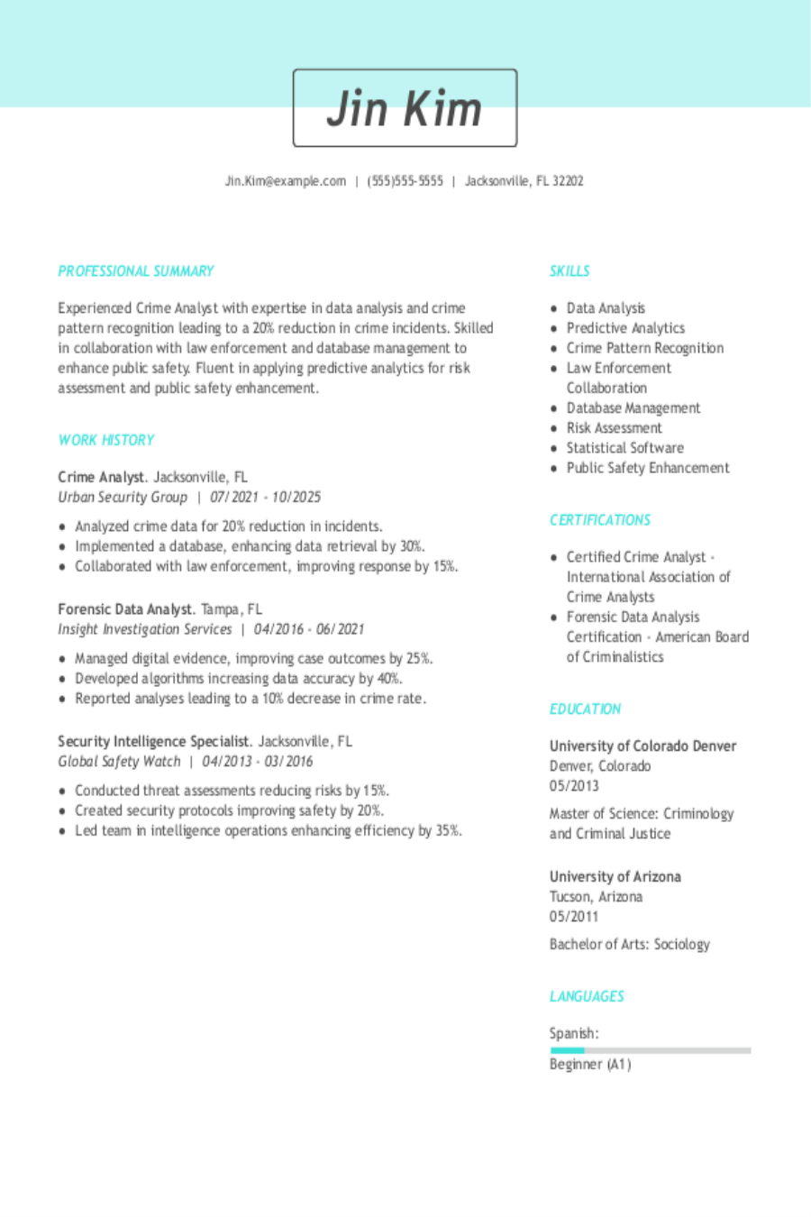 4 Crime Analyst Resume Examples, Templates, & Tips for 2026