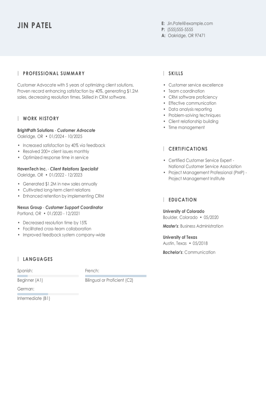 4 Customer Advocate Resume Examples, Templates, & Tips for 2026