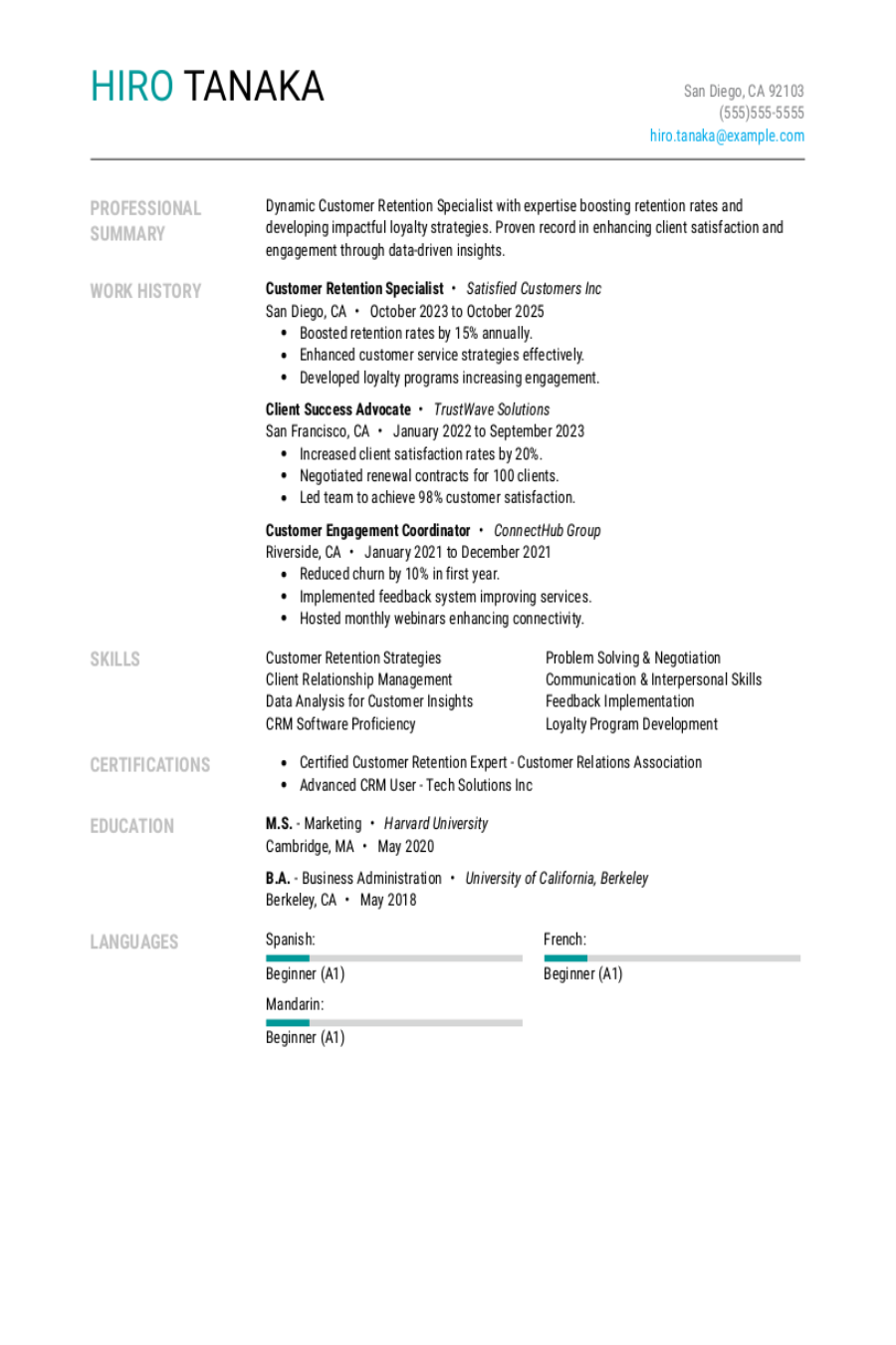4 Customer Retention Specialist Resume Examples, Templates, & Tips for 2026