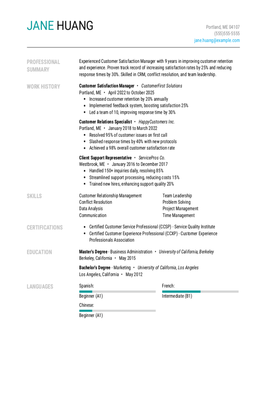 4 Customer Satisfaction Resume Examples, Templates, & Tips for 2026