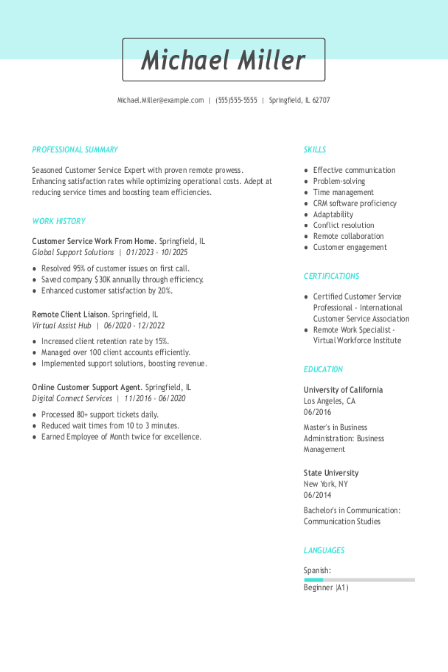 4 Customer Service Work From Home Resume Examples, Templates, & Tips ...