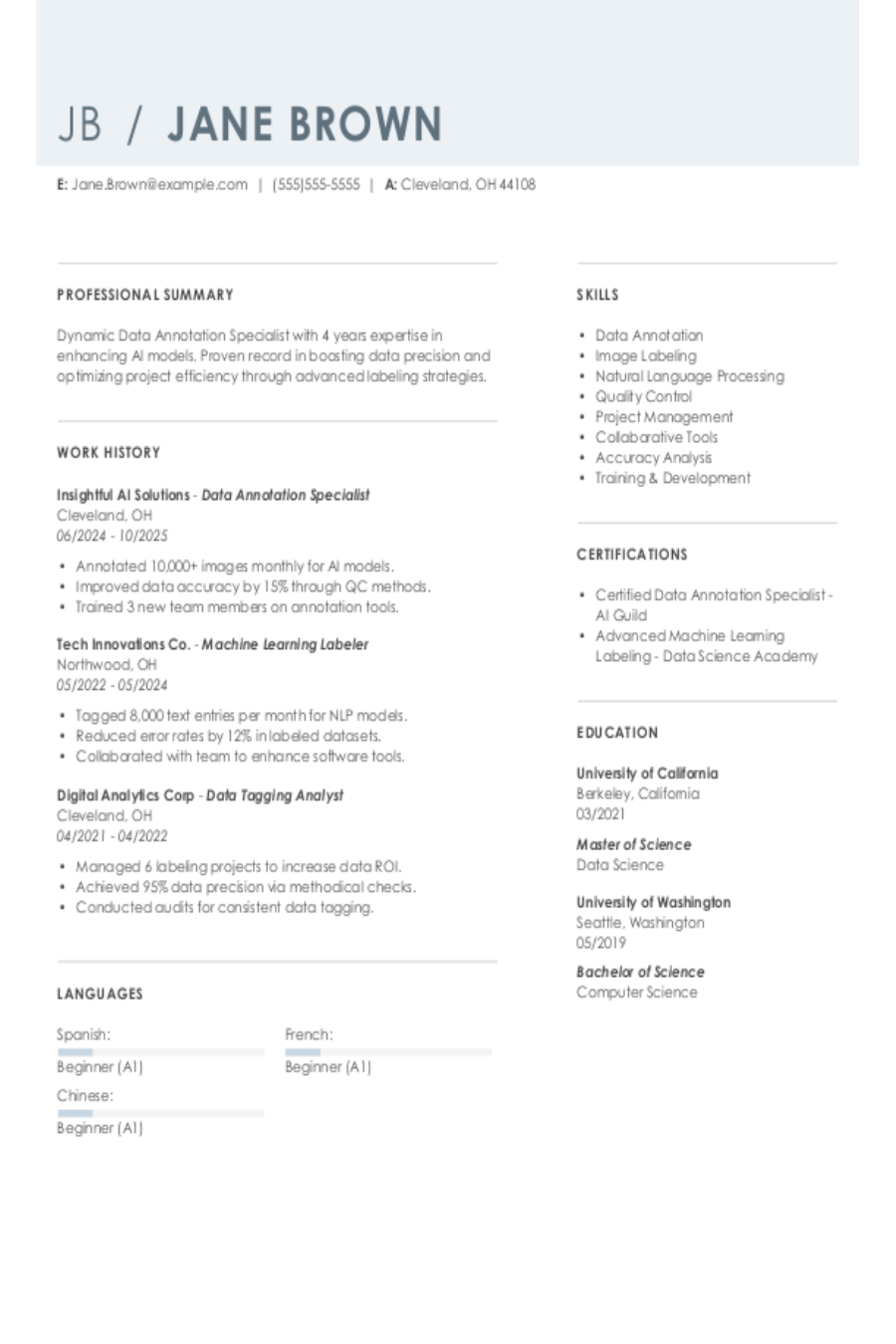 4 Data Annotation Specialist Resume Examples, Templates, & Tips for 2025