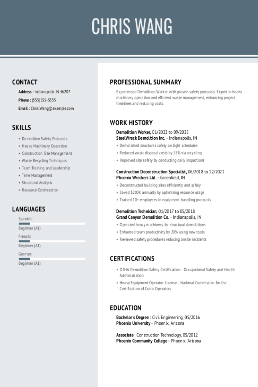 4 Demolition Worker Resume Examples, Templates, & Tips for 2025