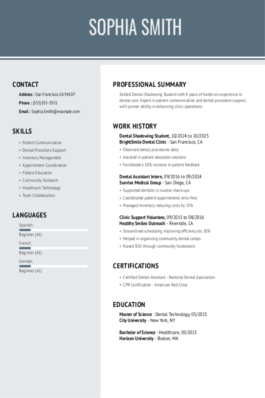 4 Dental Shadowing Student Resume Examples, Templates, & Tips for 2026