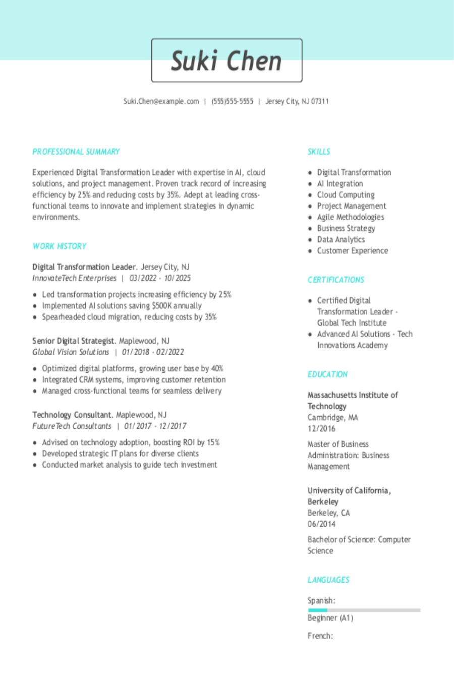 4 Digital Transformation Leader Resume Examples, Templates, & Tips for 2025
