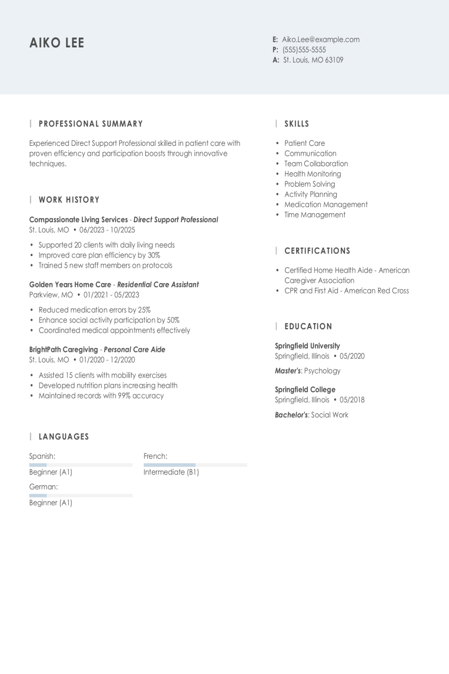 4 Direct Support Professional Resume Examples, Templates, & Tips for 2026