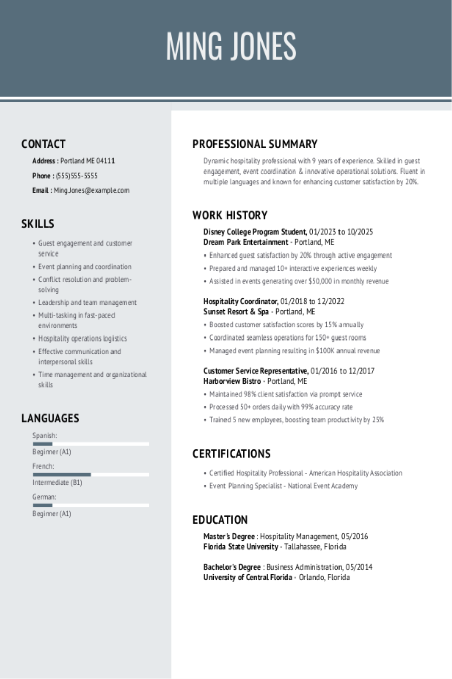 4 Disney College Program Student Resume Examples, Templates, & Tips for ...