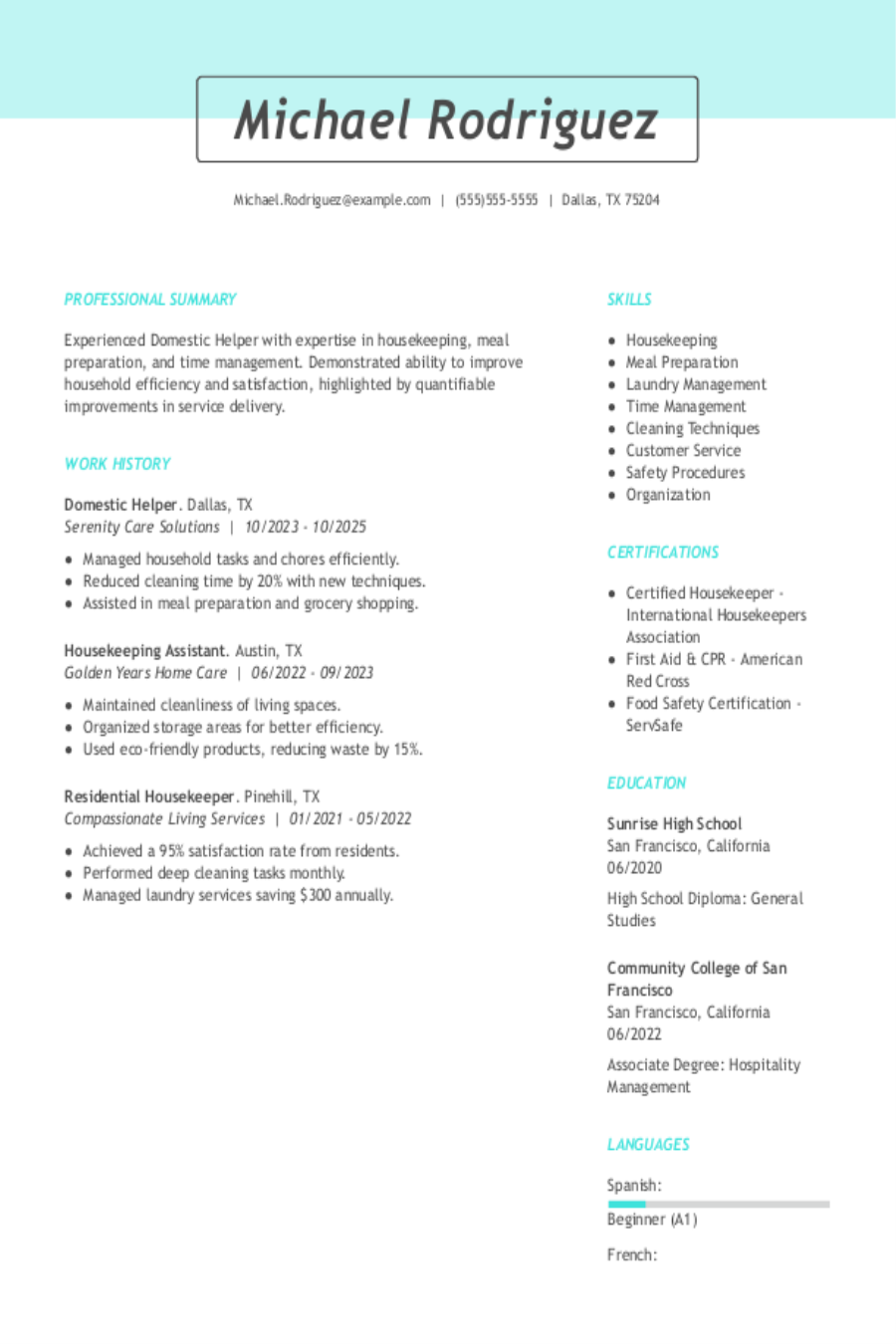 4 Domestic Helper Resume Examples, Templates, & Tips for 2026