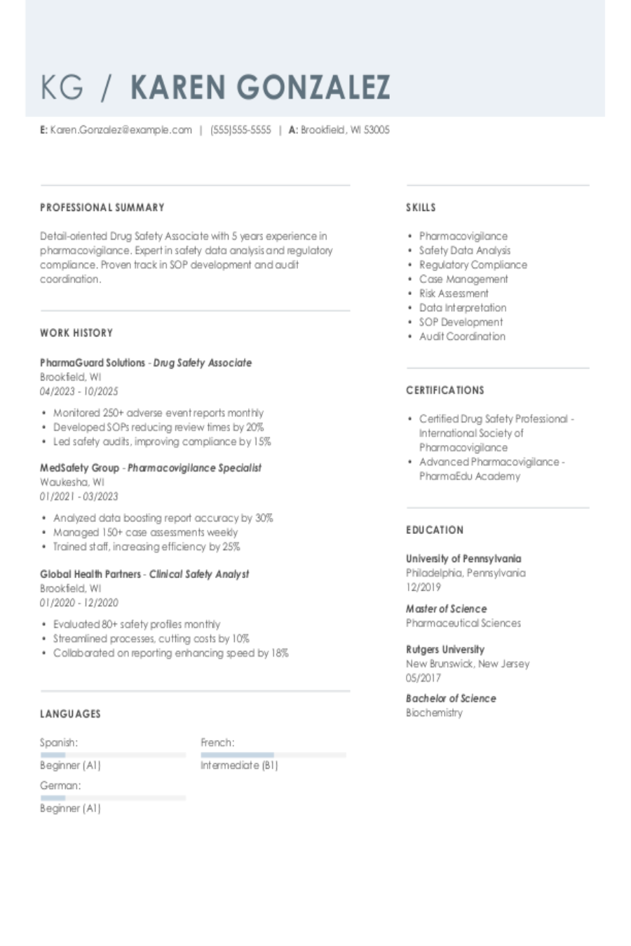 4 Drug Safety Associate Resume Examples, Templates, & Tips for 2026