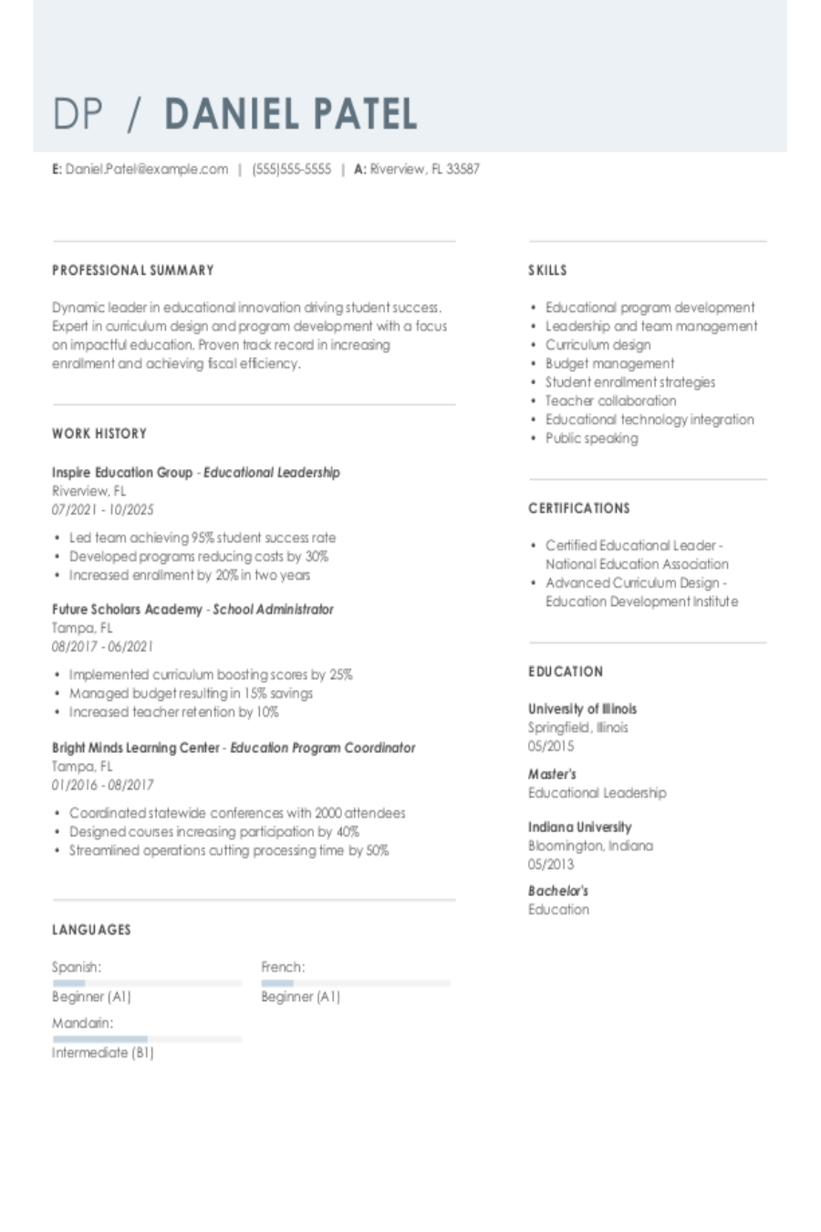 4 Educational Leadership Resume Examples, Templates, & Tips for 2025