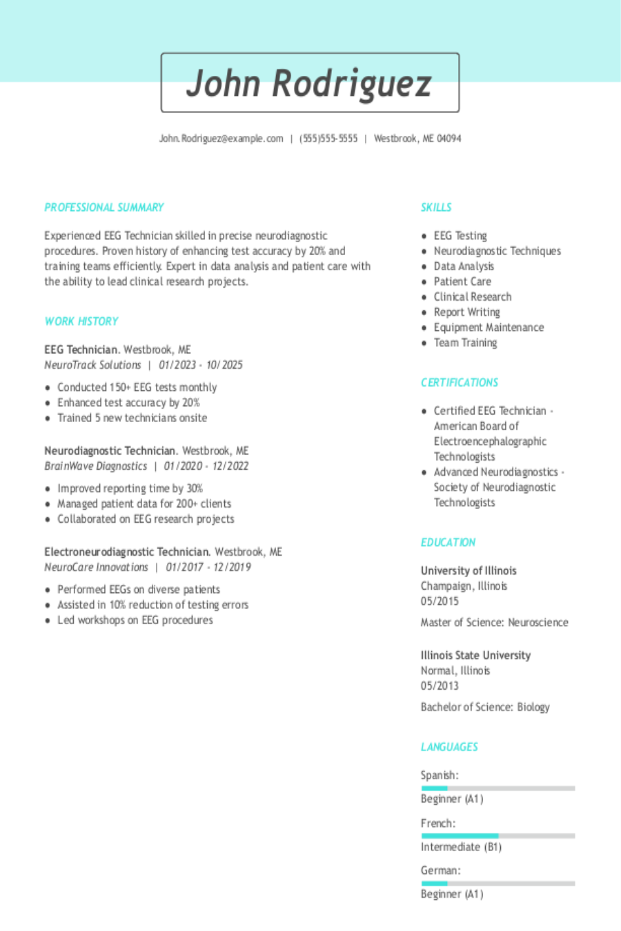 4 EEG Technician Resume Examples, Templates, & Tips for 2026