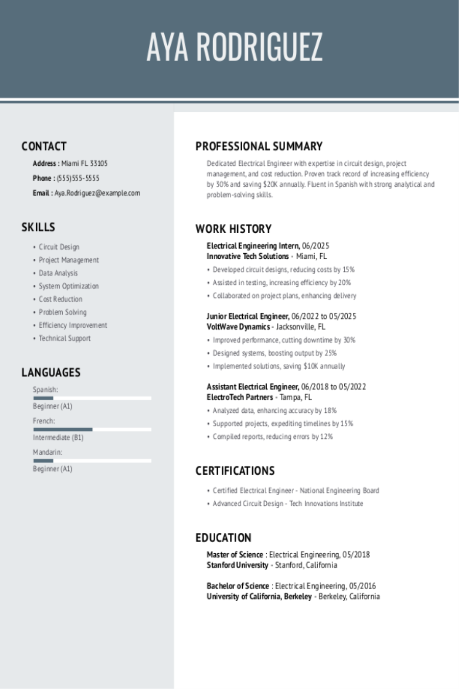 4 Electrical Engineering Intern Resume Examples, Templates, & Tips for 2026