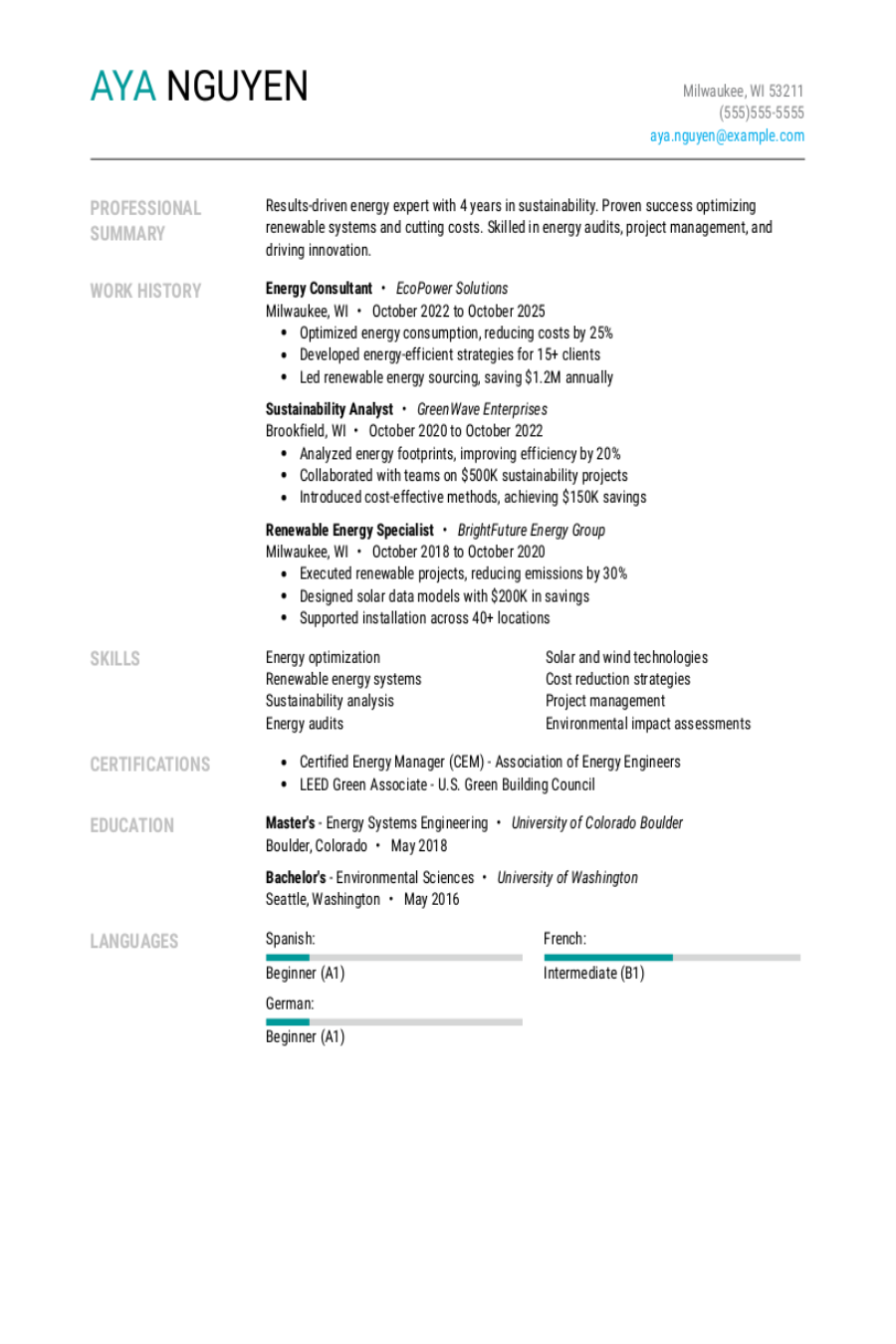 4 Energy Resume Examples, Templates, & Tips for 2026